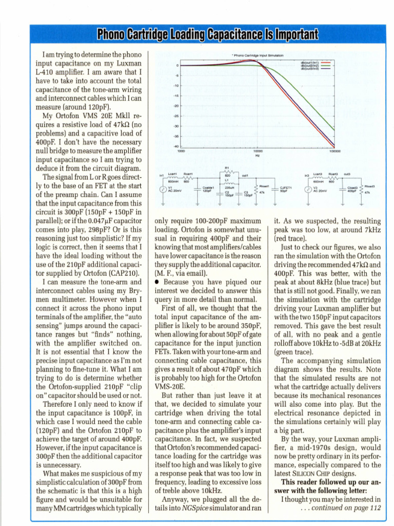 Phono Cartridge Capacitive Loading | PDF