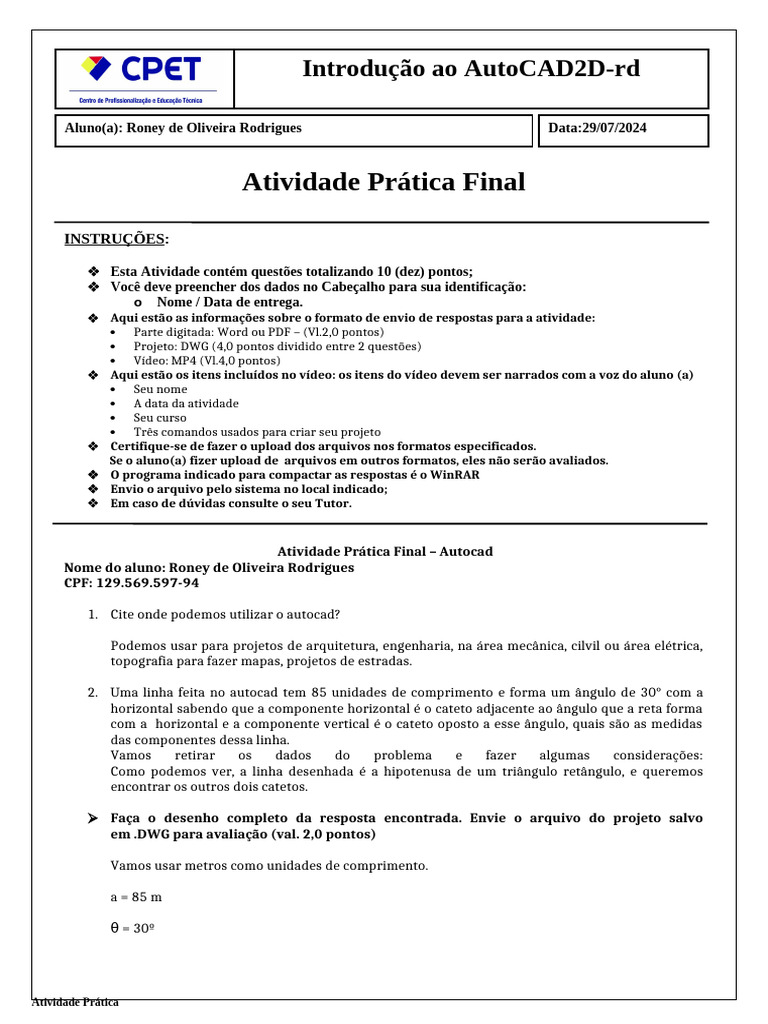 Atividade Prática Final de AutoCAD 2D | PDF | Auto Cad | Plágio