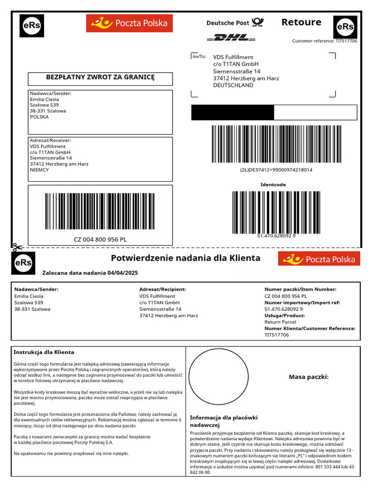 Etykieta zwrotu | PDF
