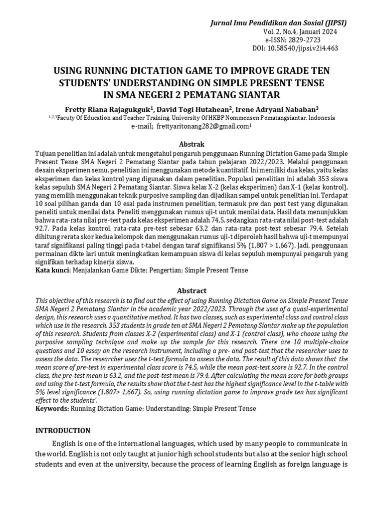 Using Running Dictation Game To Improve Grade Ten Students ...