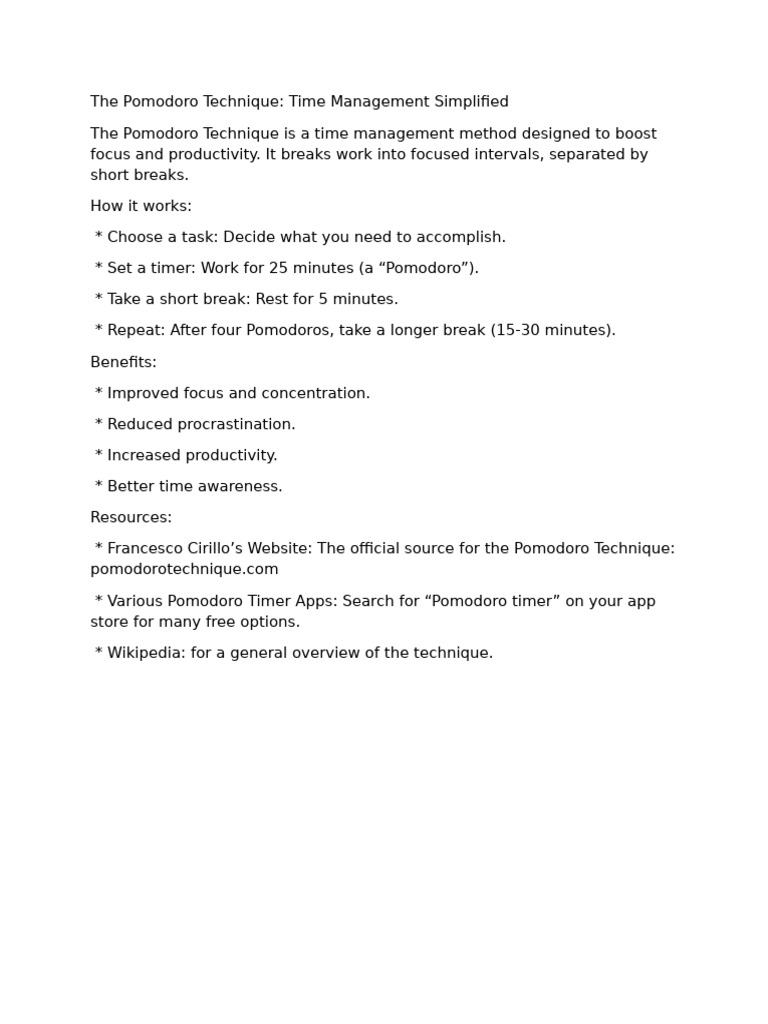 The Pomodoro Technique | PDF