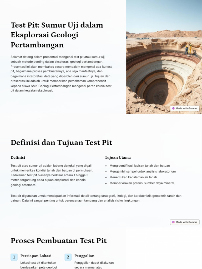 Test Pit Sumur Uji Dalam Eksplorasi Geologi Pertambangan | PDF