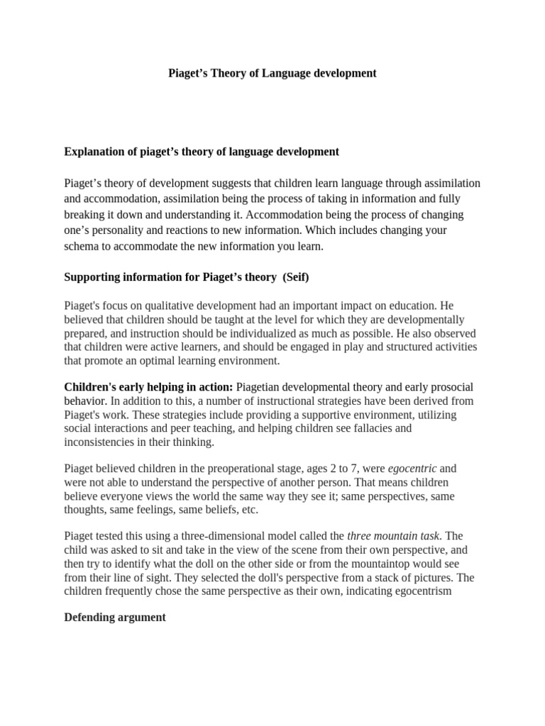 Piaget's Theory of Language Development | PDF | Cognitive Development | Neuroscience