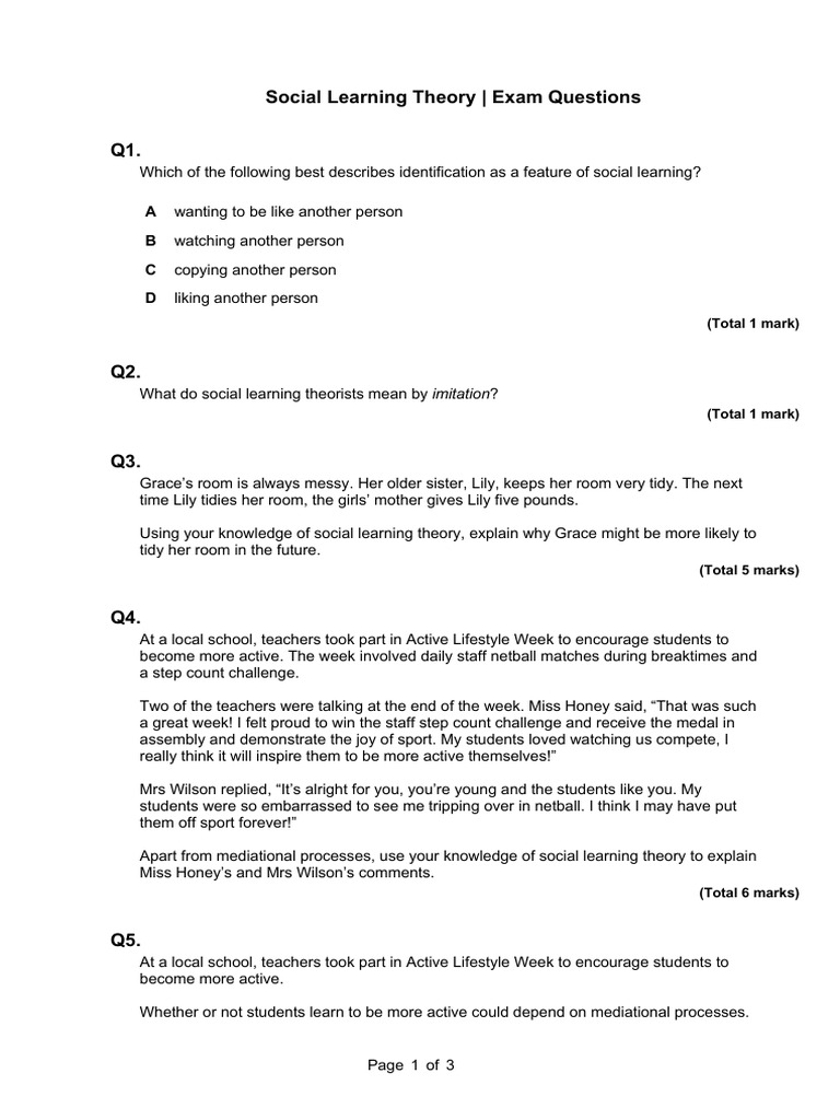 Social Learning Theory Exam Questions | PDF | Advertising | Learning