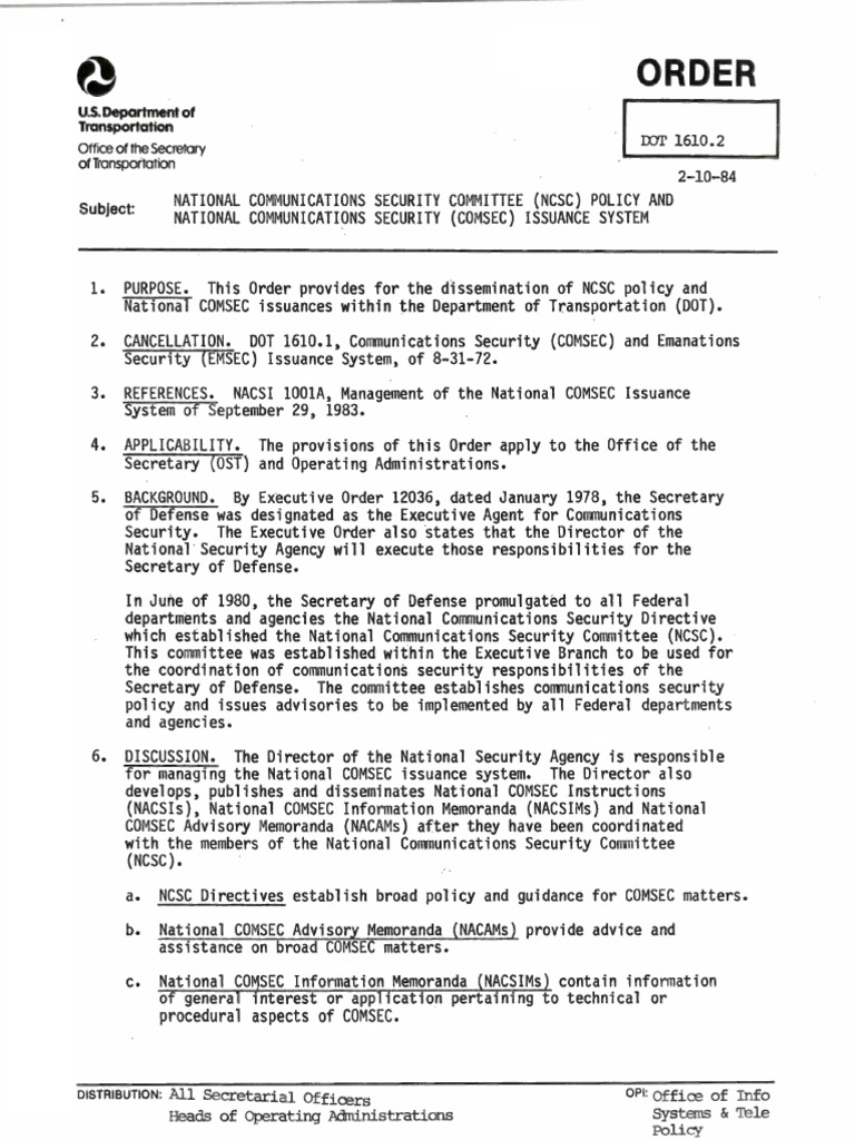 DOT1610.2 - National Communications Security Committee (NCSC) Policy ...