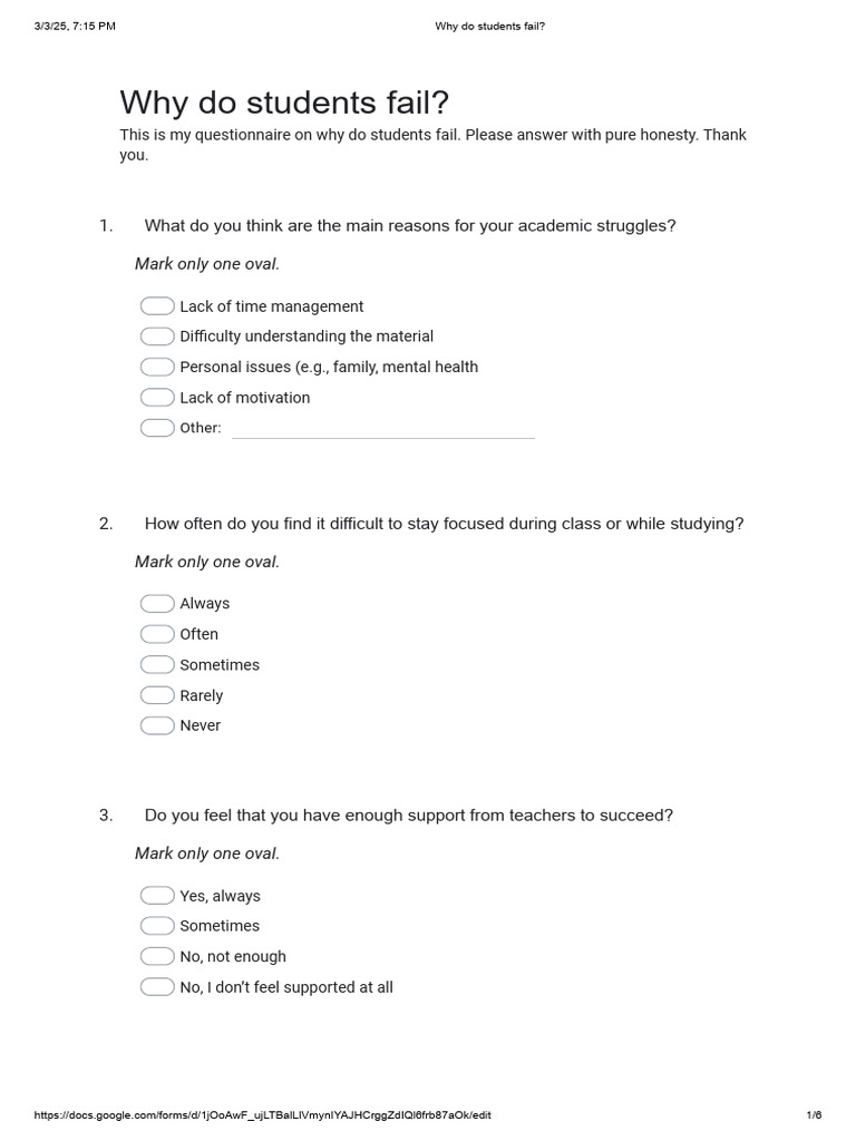 Why Do Students Fail - Google Forms | PDF | Learning | Psychological ...