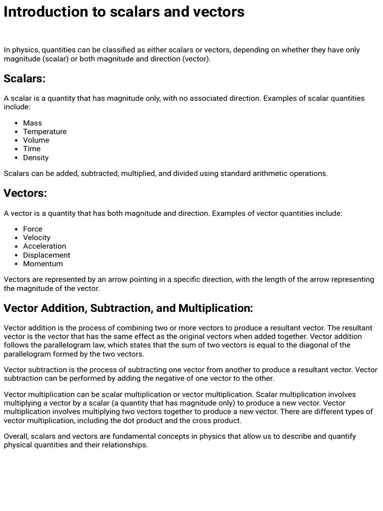 Scalars vs. Vectors in Physics | PDF