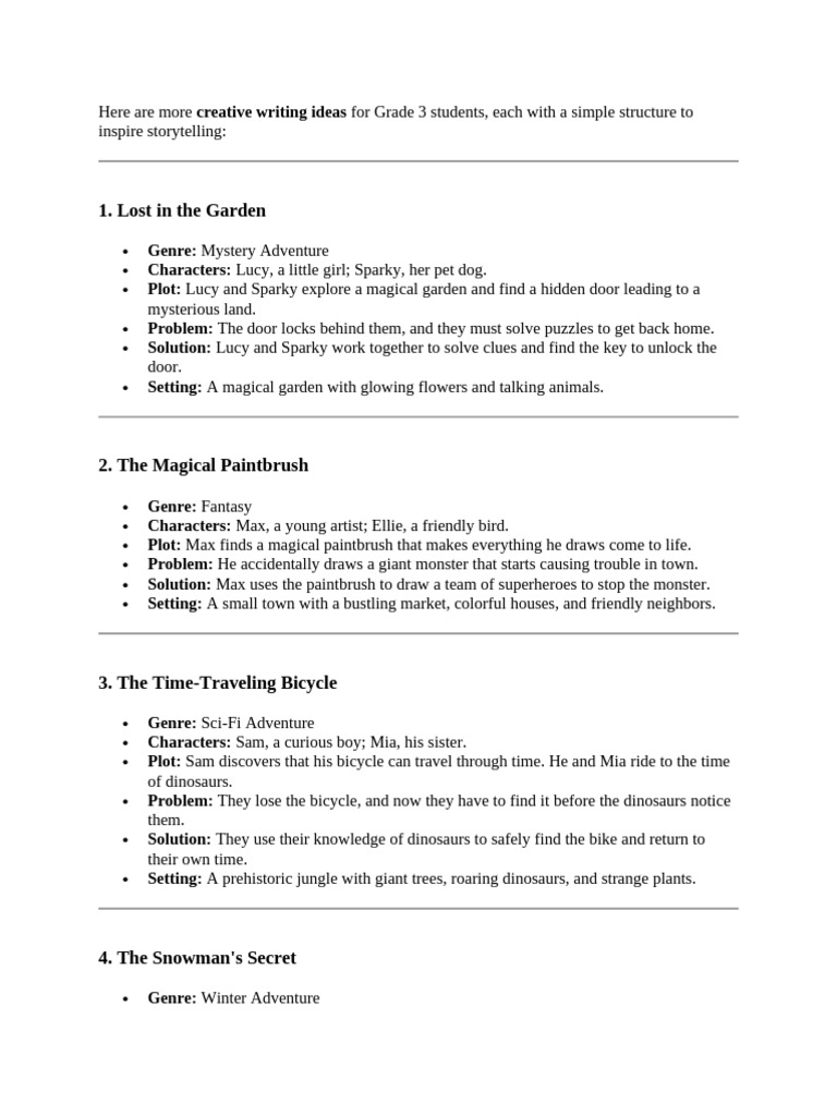 Creative Writing Ideas for Grade 3 | PDF | Treasure