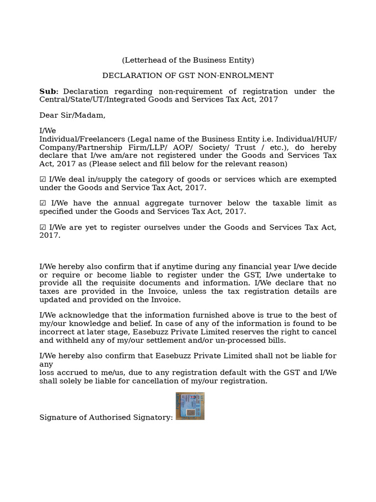 GST Non-Enrolment Declaration Form | PDF