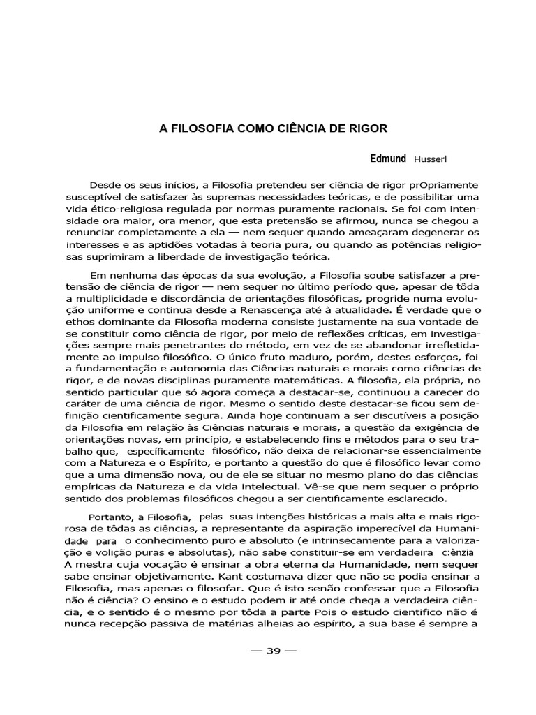 Filosofia como ciencia do rigor | PDF | Science | Pensamento