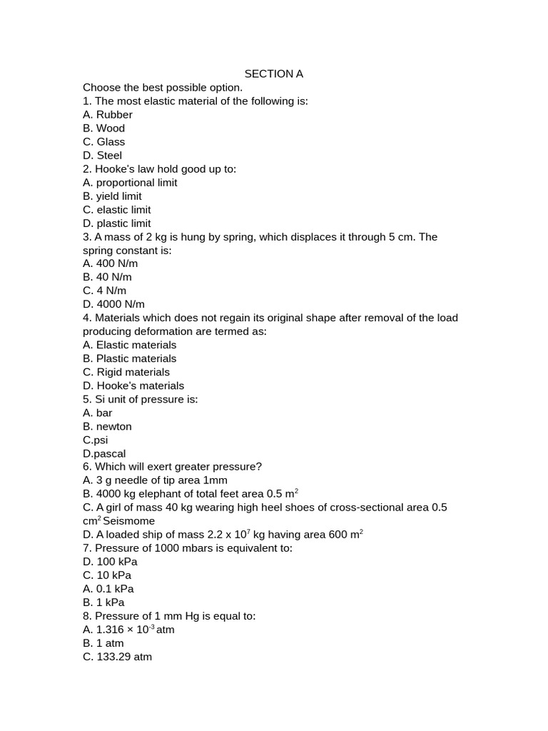 Class 9 Physics Chapter 5 Numericals | PDF | Pressure | Pressure ...