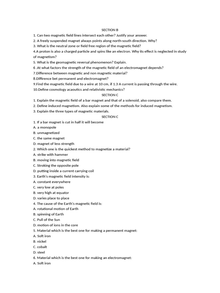 Physics Chapter 8 9 Class 9 Nbf | PDF | Magnetism | Magnetic Field