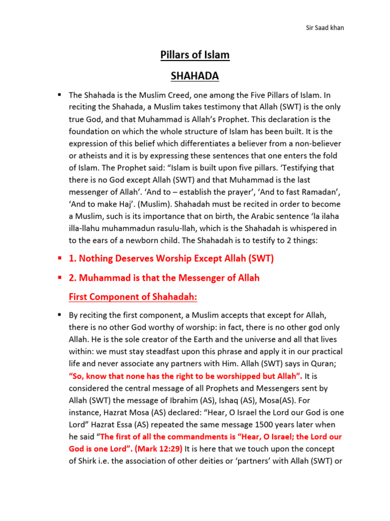 Understanding the Shahada in Islam | PDF | Quran | Islam