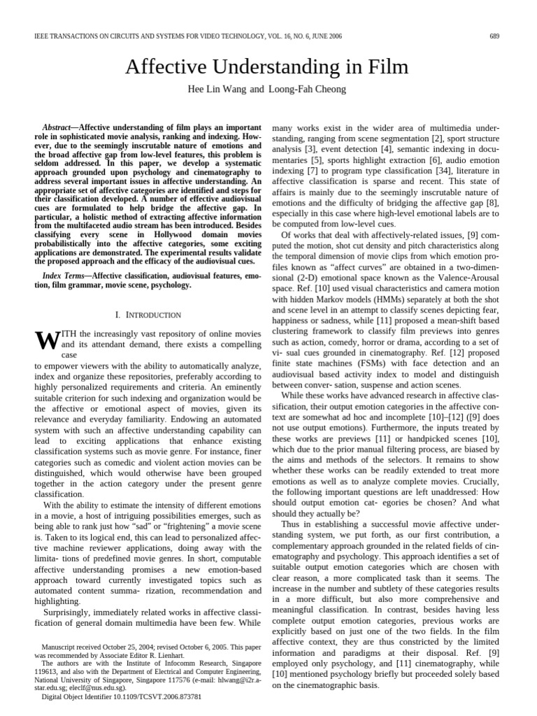 Affective Understanding in Film | PDF | Emotions | Affect (Psychology)