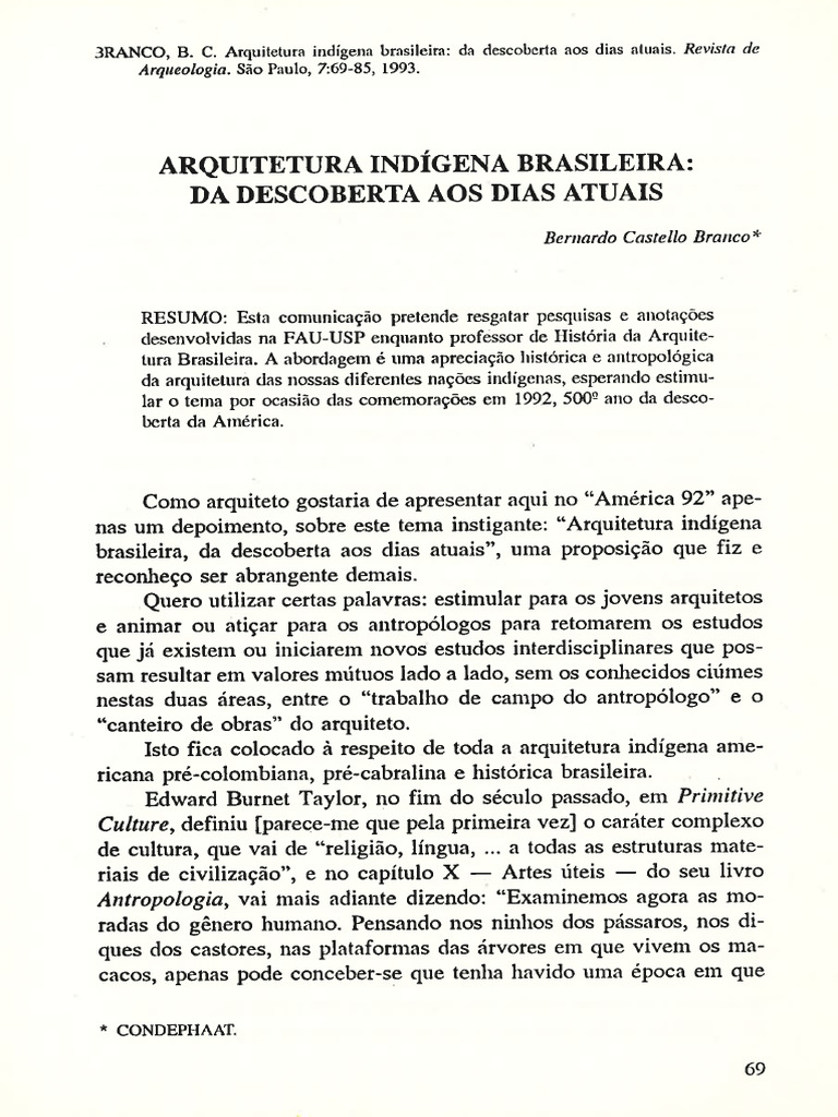 Arquitetura indianista Artigo | PDF | Antropologia | Brasileiros