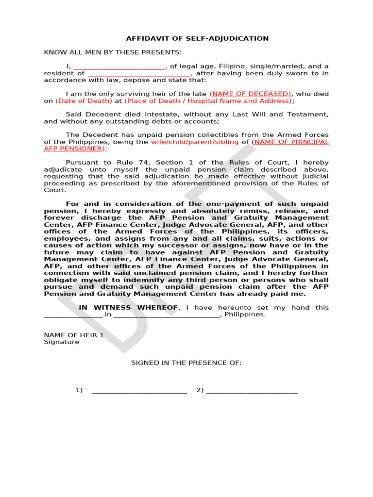 AFFIDAVIT OF SELF-ADJUDICATION (1) | PDF | Legal Documents | Civil Law ...