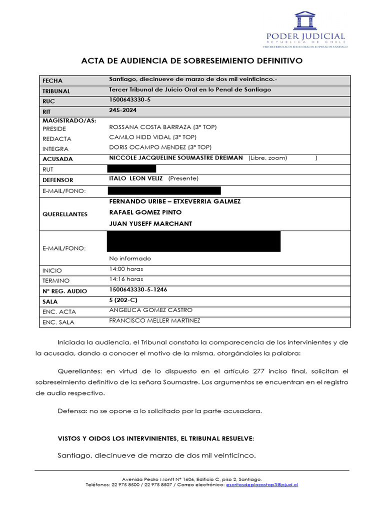 Sobreseimiento de Niccole Soumastre | PDF | Fiscal | Ley común