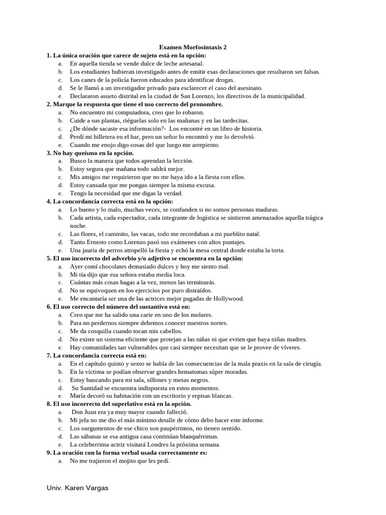 Examen Morfosintaxis 2 | PDF | Lingüística | Tipología Lingüística