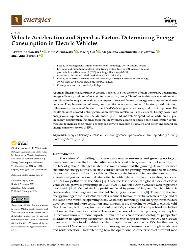 Vehicle Acceleration and Speed As Factors Determining Energy ...