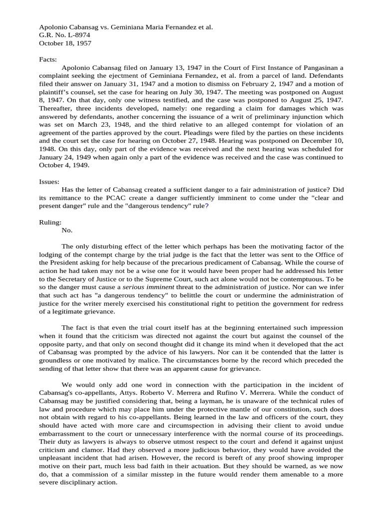 Cabansag VS Fernandez 1957 | PDF | Complaint | Legal Procedure