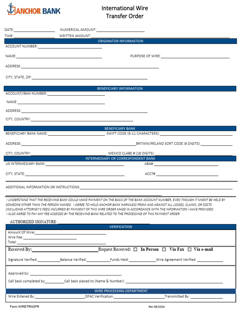 International Wire Transfer Form | PDF