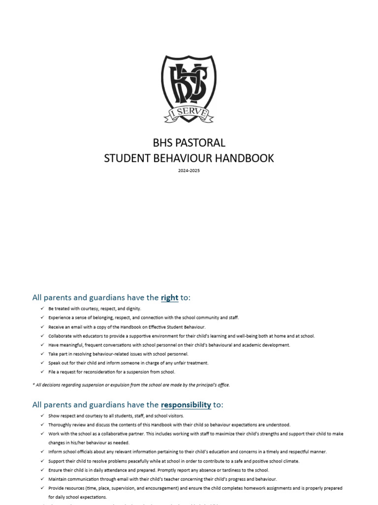 BHS Pastoral Booklet | PDF | Learning | Behavior Modification