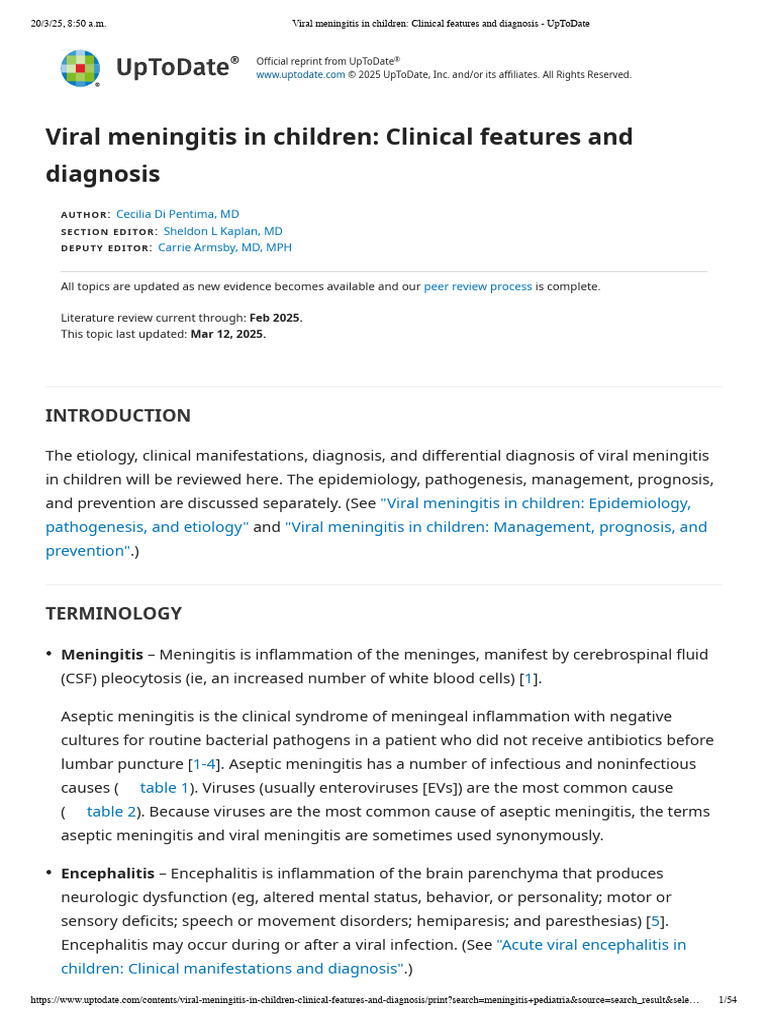 Viral meningitis in children_ Clinical features and diagnosis ...