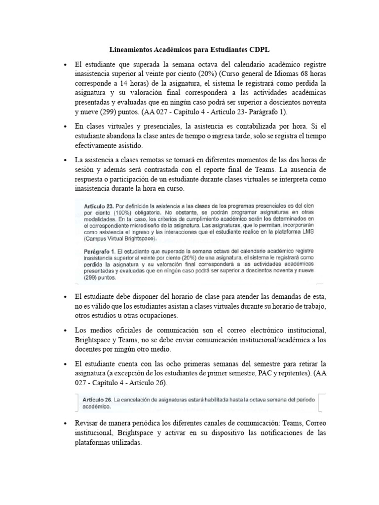 Lineamientos%20 Acad%C3%A9 Micos%20 Para%20 Estudiantes%20 CDPL | PDF