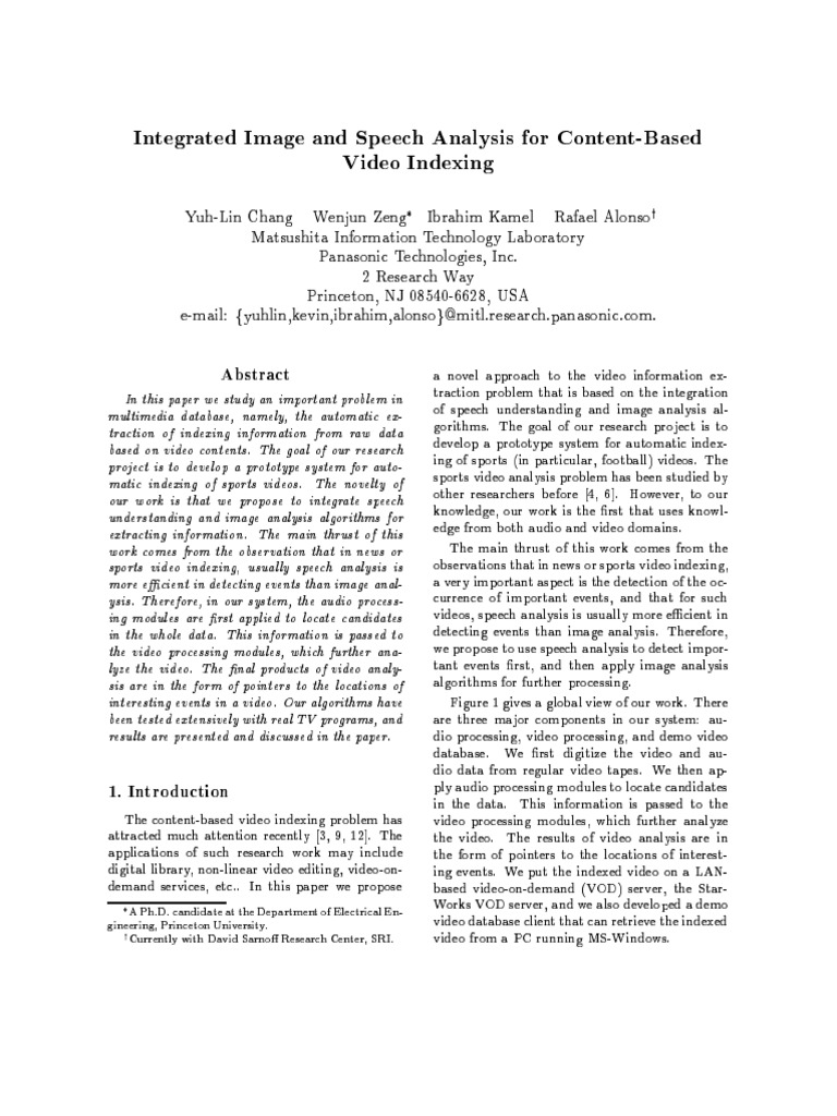 Integrated Image and Speech Analysis For Content Based Video Indexing | PDF | Image Segmentation ...
