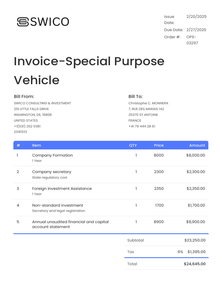 Invoice Invoice OPS-03297 Swico: Monnera 2 | PDF | Invoice | Financial Services