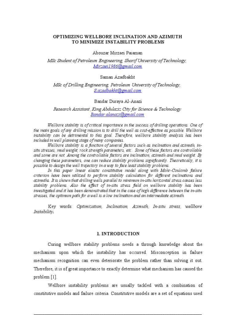 Optimizing Wellbore Inclination | PDF | Linear Elasticity ...