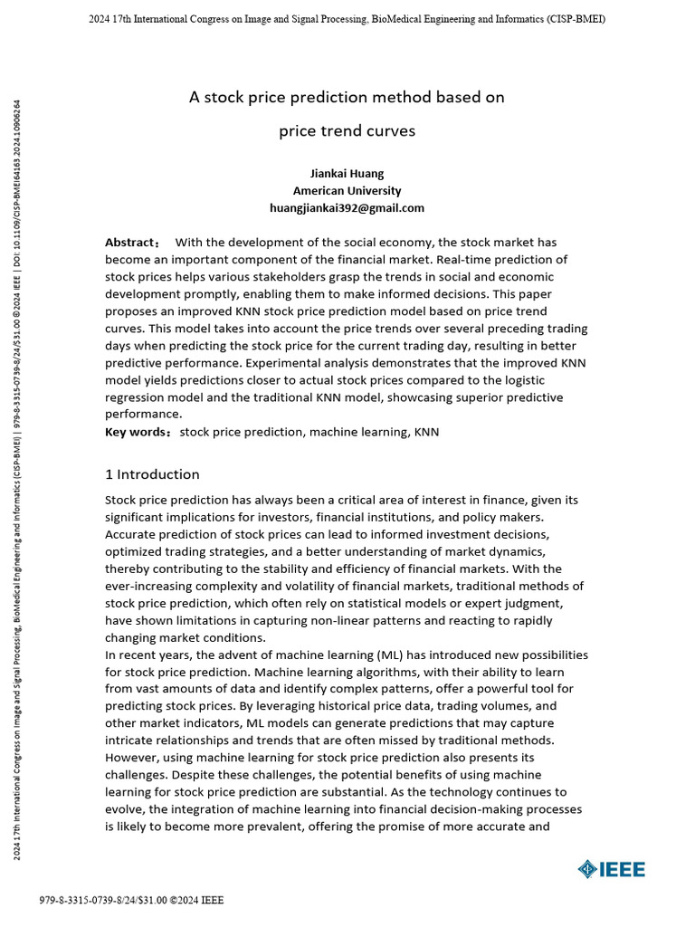 Improved KNN Model for Stock Prediction | PDF | Machine Learning ...