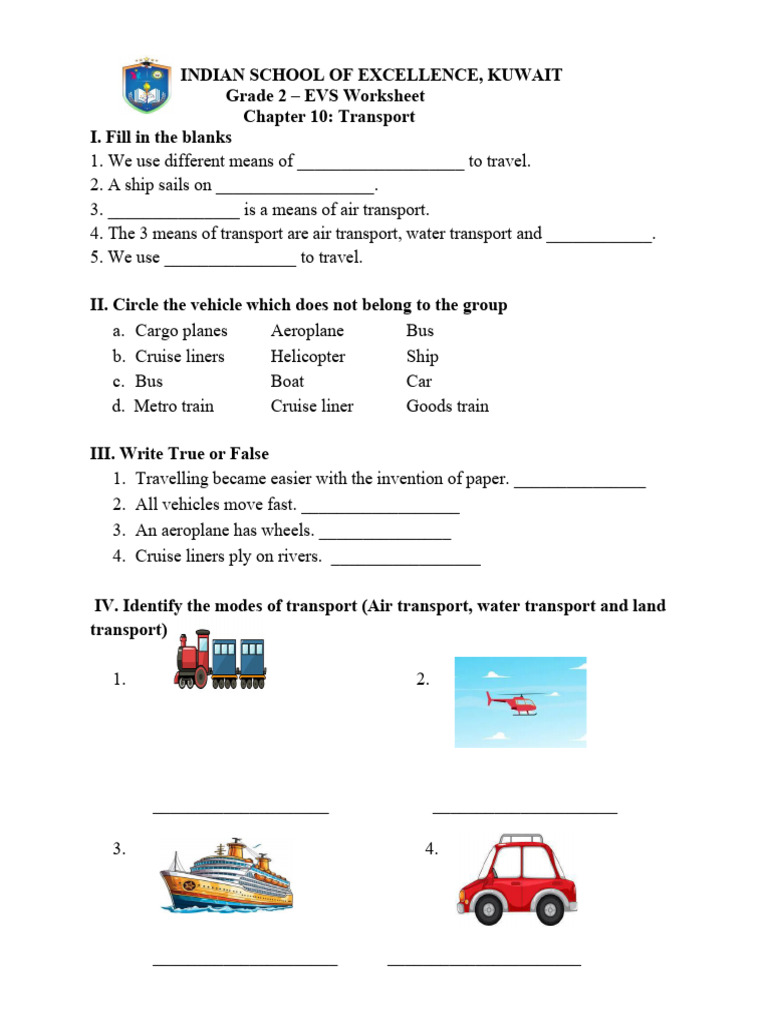 Grade II Transport Worksheet (EVS) . | PDF | Transport | Water Transport
