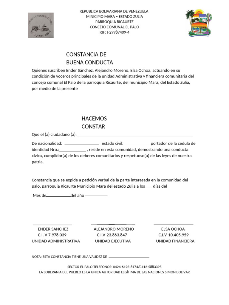 Carta de Buena Conducta | PDF