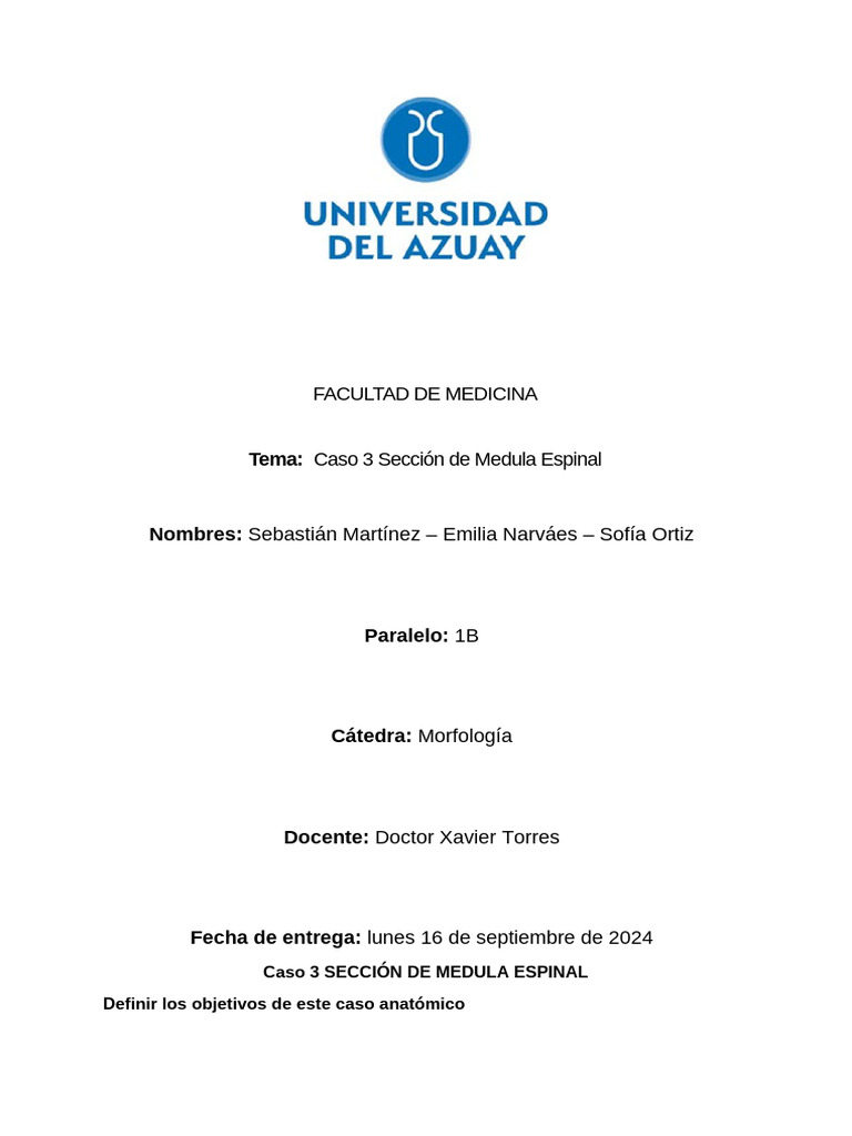 Caso 3 Medula Espinal - Tarea | PDF | Cerebro | Mielina