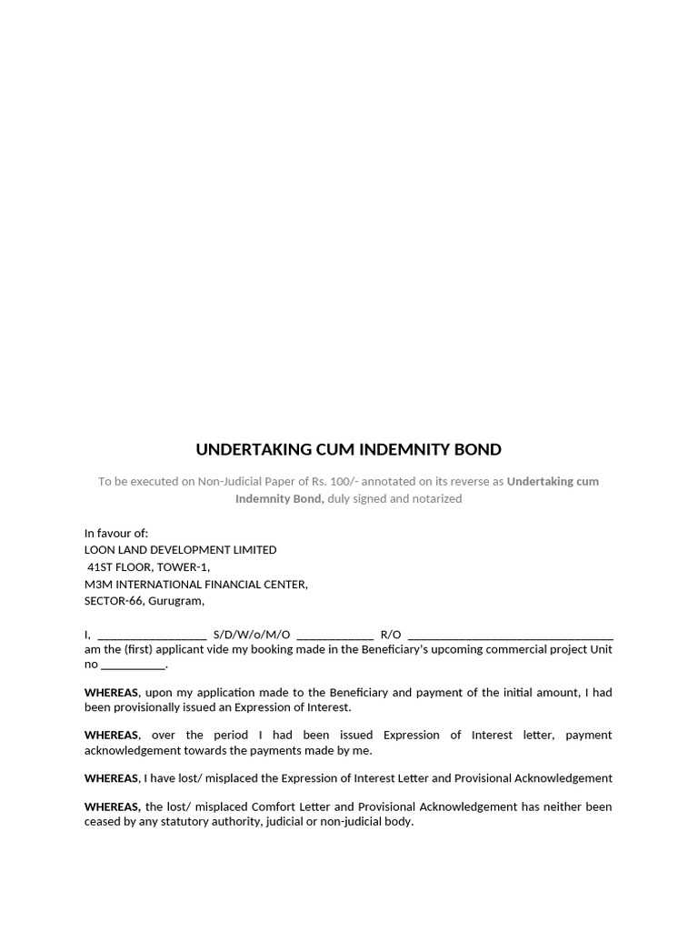 Loss - Indemnity in Case of Loss of Docs. | PDF | Indemnity | Private Law