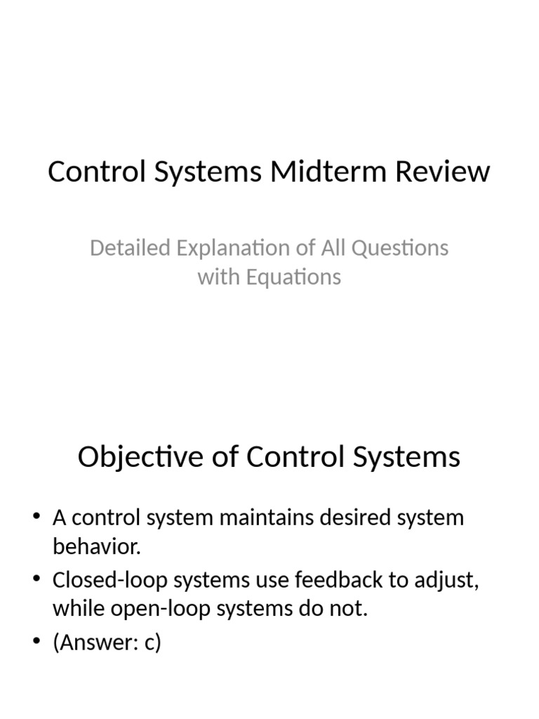 Full Control Systems Review | PDF | Control Theory | Laplace Transform