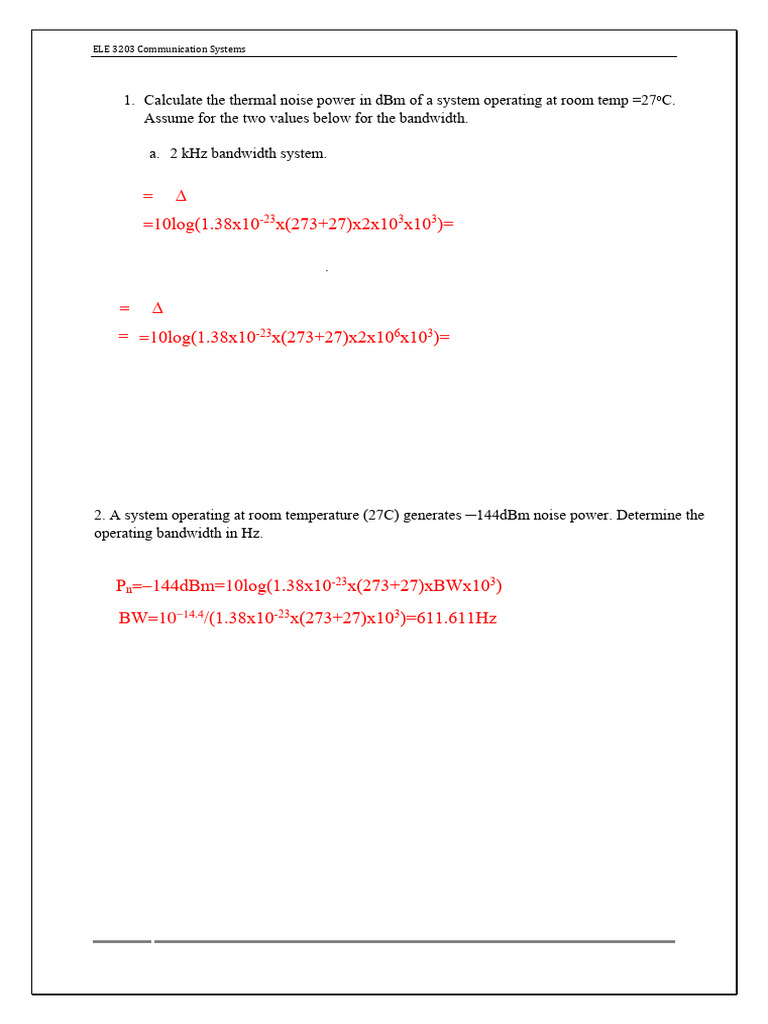 Assignment-2 (LO1) Solution | PDF | Signal To Noise Ratio | Bandwidth (Signal Processing)