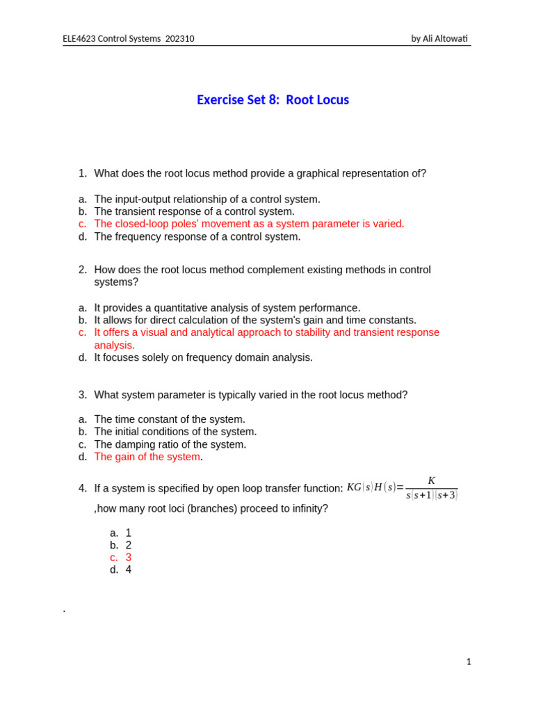 Exercise Set 8 RRToot Locus solutions | PDF | Applied Mathematics | Control Theory