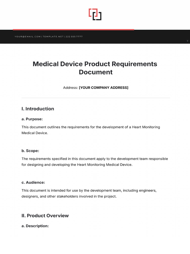 Medical Device Product Requirements Document Template | PDF