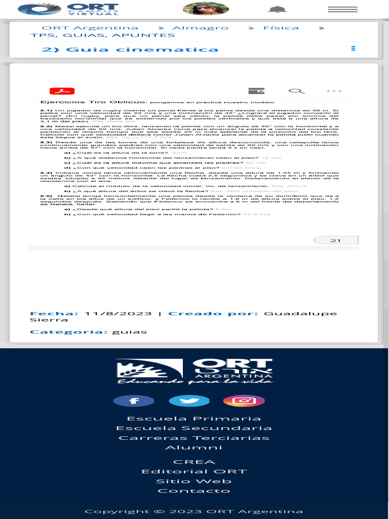 2) Guia Cinematica - OrT Argentina - Campus Virtual ORT | PDF