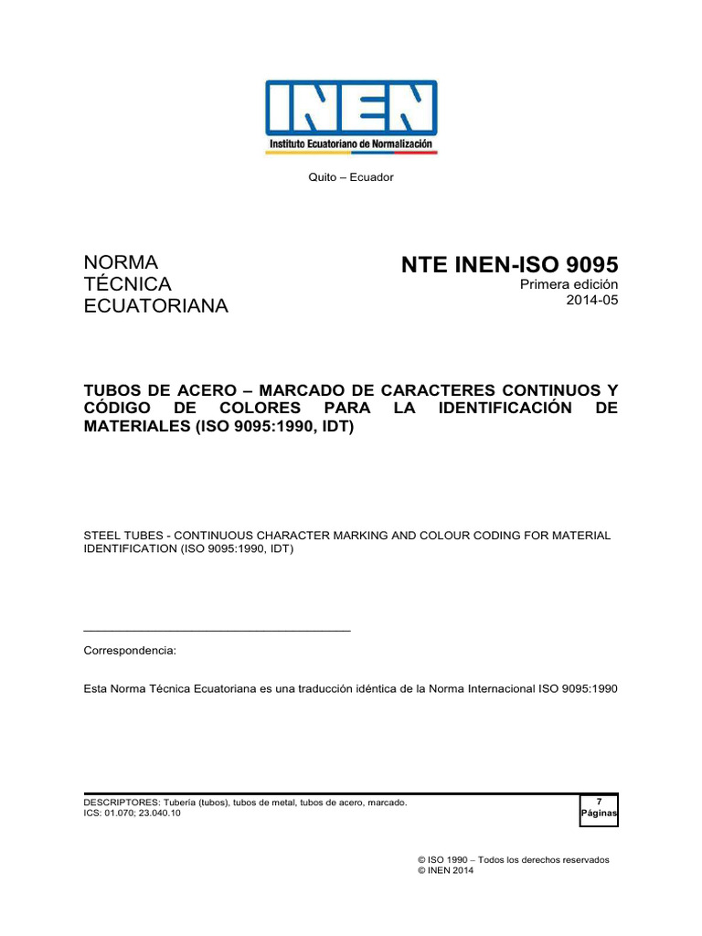 Nte Inen-Iso 9095 | PDF | Organización internacional para la estandarización | Rieles