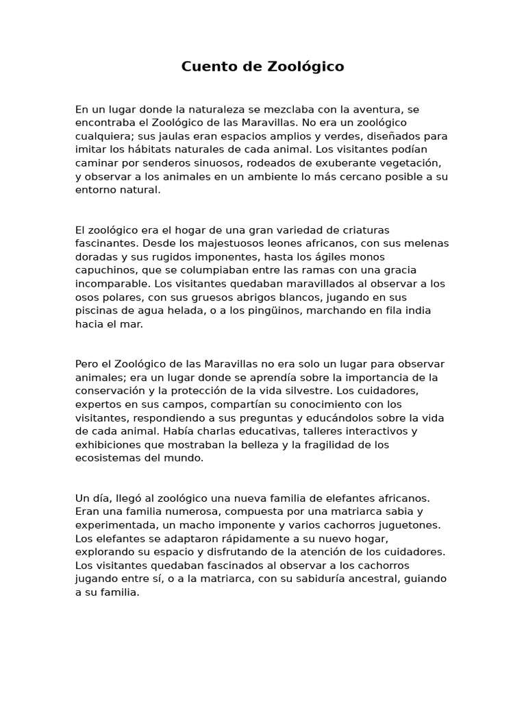Cuento del Zoológico de las Maravillas | PDF | zoo | Naturaleza