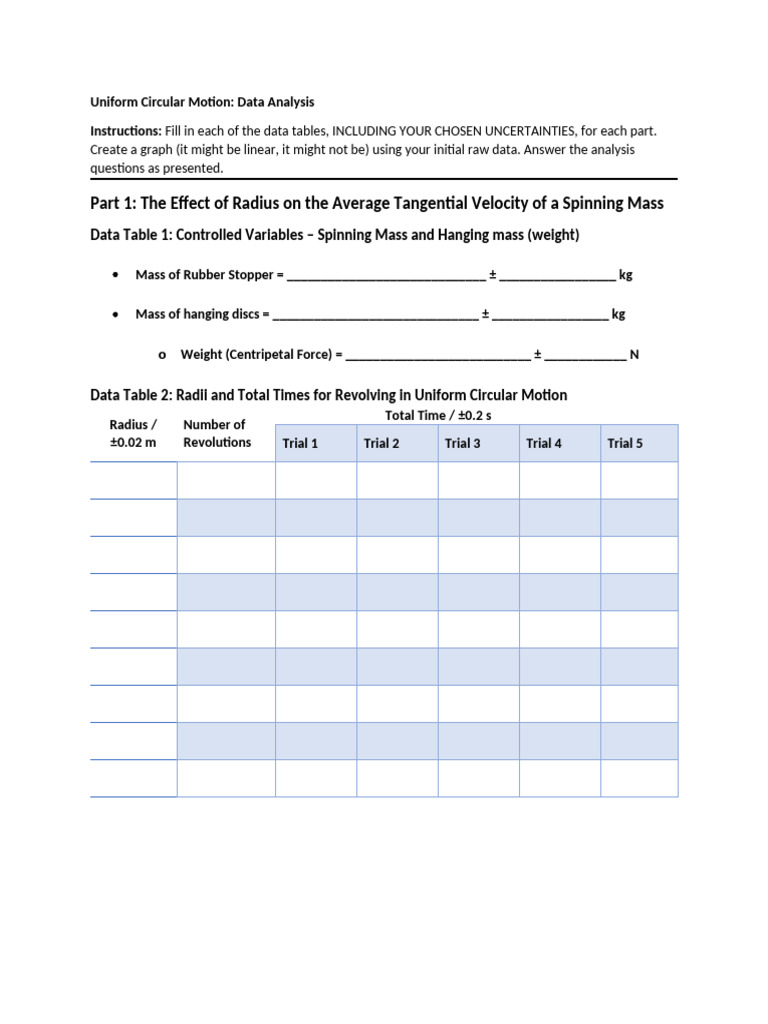 Uniform Circular Motion Lab | PDF | Classical Mechanics | Motion (Physics)