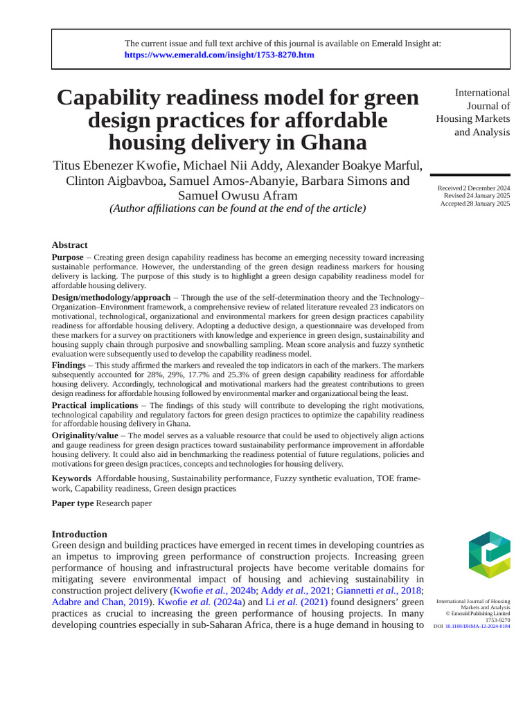 10-1108_ijhma-12-2024-0184 | PDF | Sustainability | Sustainable Design