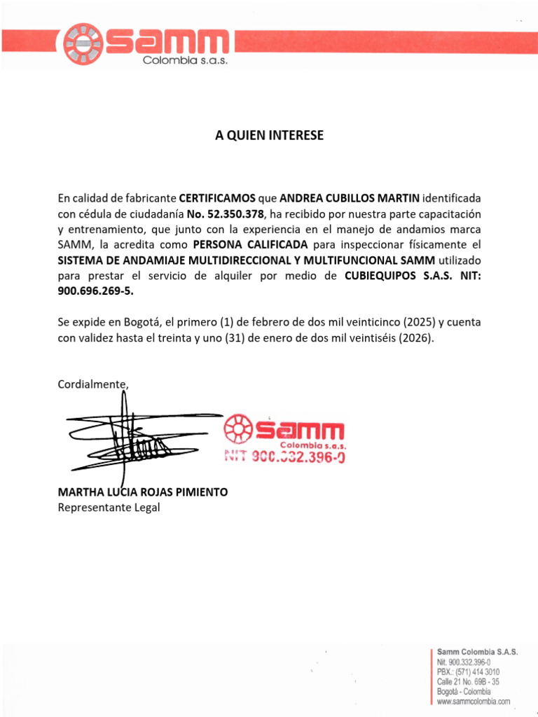 SNAIRE Certificado SAMM Persona Calificada para Inspección 2026 | PDF