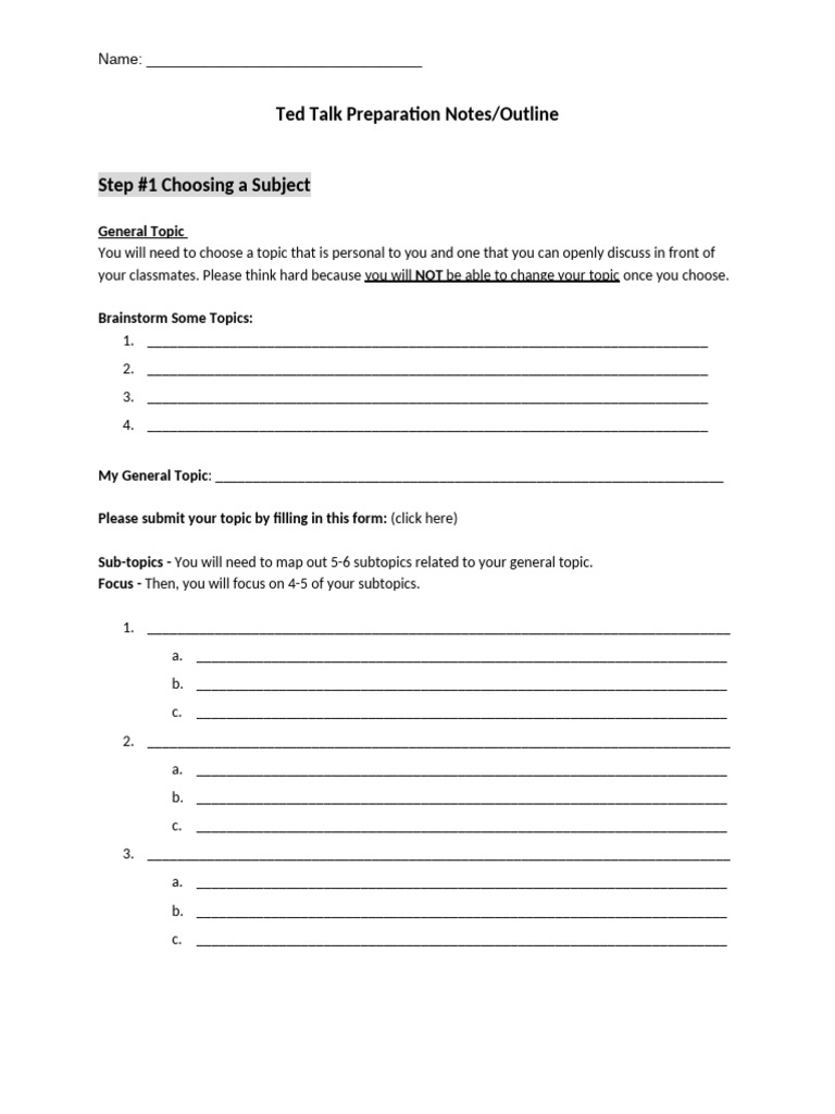 TED Talk Outline For Students | PDF | Human Communication | Cognition