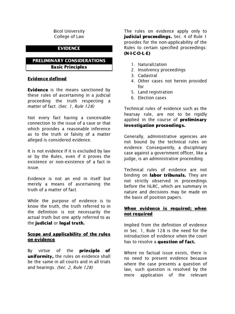 Evidence - Reviewer.docx | PDF | Burden Of Proof (Law) | Evidence (Law)