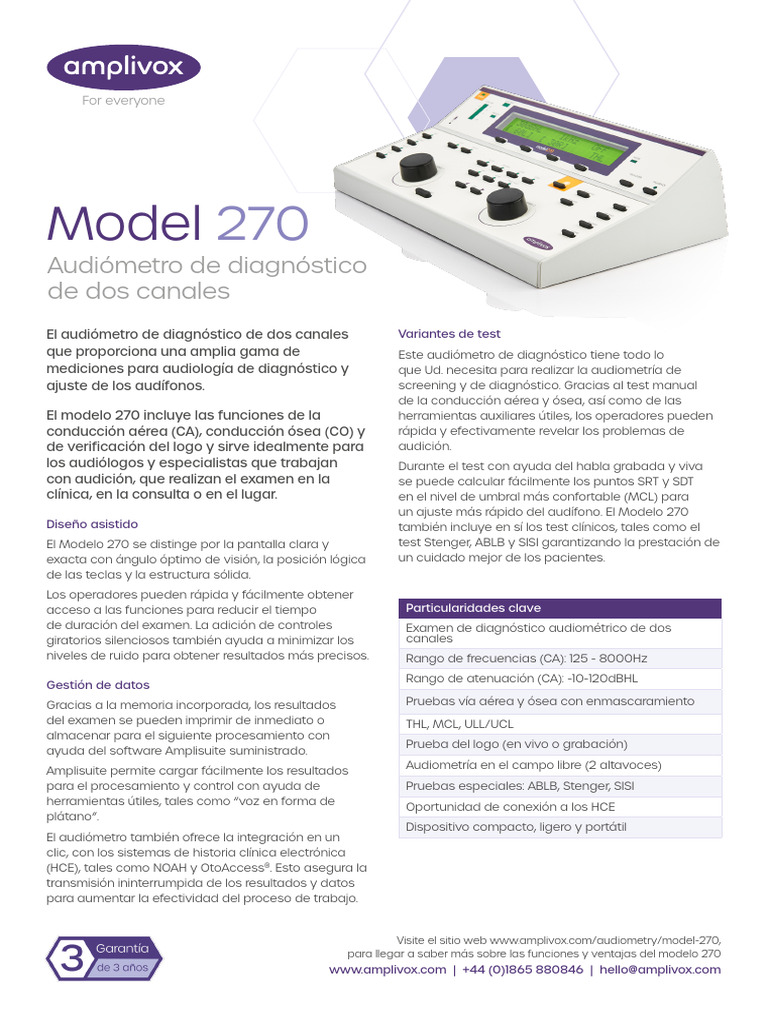 Ficha Técnica - Audiómetro Portátil Amplivox 270 | PDF | Impresora ...