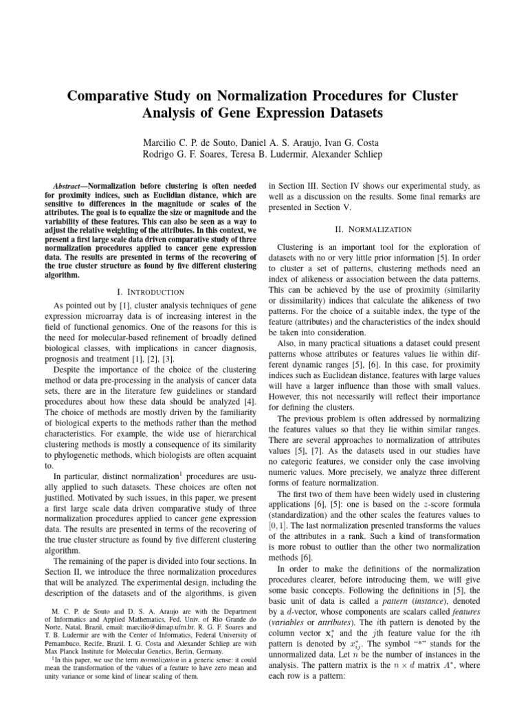 Comparative Study On Normalization Procedures For Cluster Analysis of Gene Expression Datasets ...